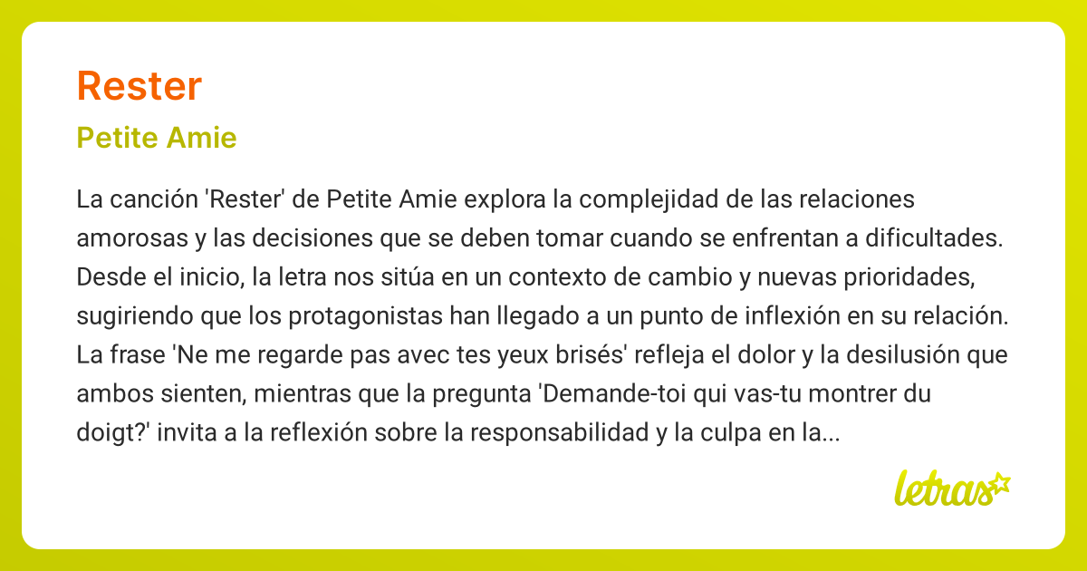 Significado de la canción RESTER (Petite Amie) - LETRAS.COM