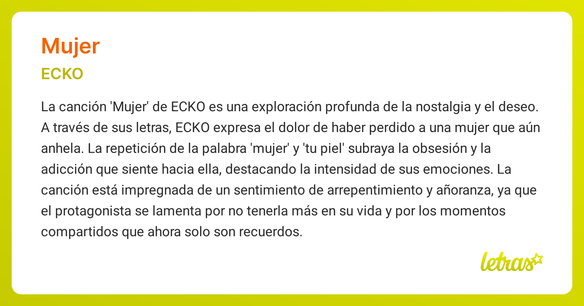 Significado de la canción MUJER (ECKO) - LETRAS.COM