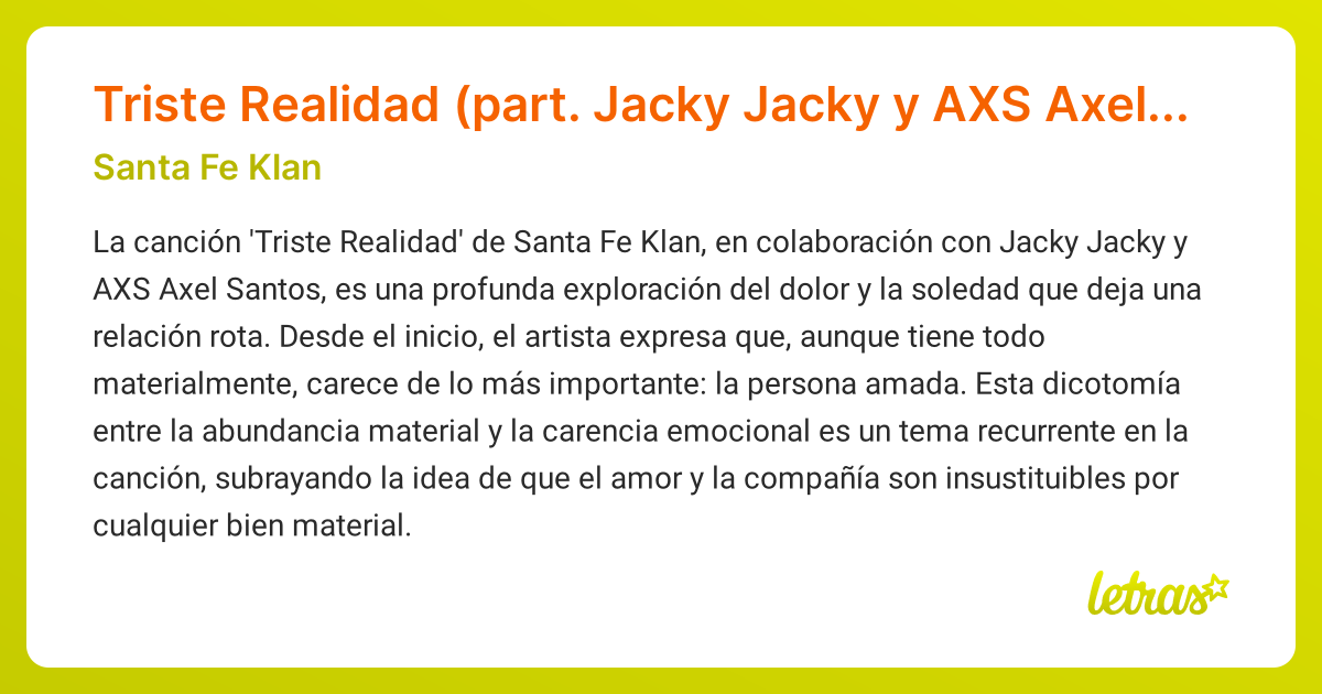 Significado de la canción Triste Realidad (part. Jacky Jacky y AXS Axel ...
