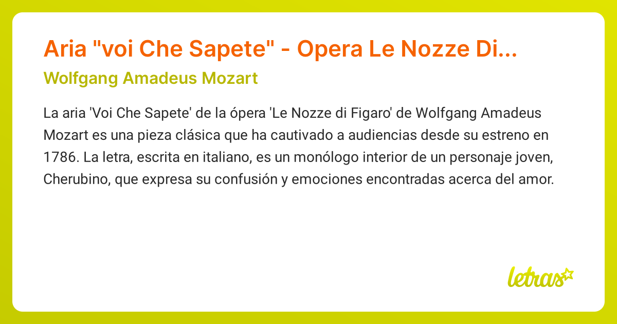 Significado de la canción Aria "voi Che Sapete" - Opera Le Nozze Di ...