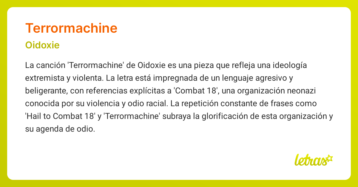 Significado de la canción TERRORMACHINE (Oidoxie) - LETRAS.COM