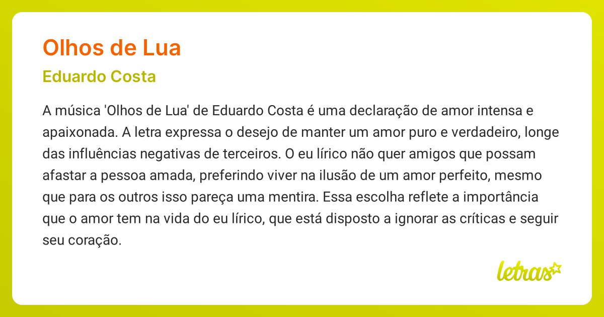 Significado da música OLHOS DE LUA (Eduardo Costa) - LETRAS.MUS.BR