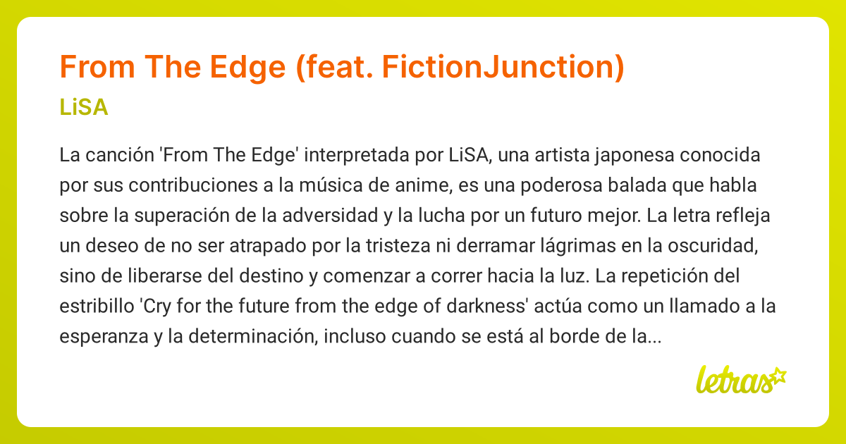 Significado de la canción From The Edge (feat. FictionJunction) (LiSA ...
