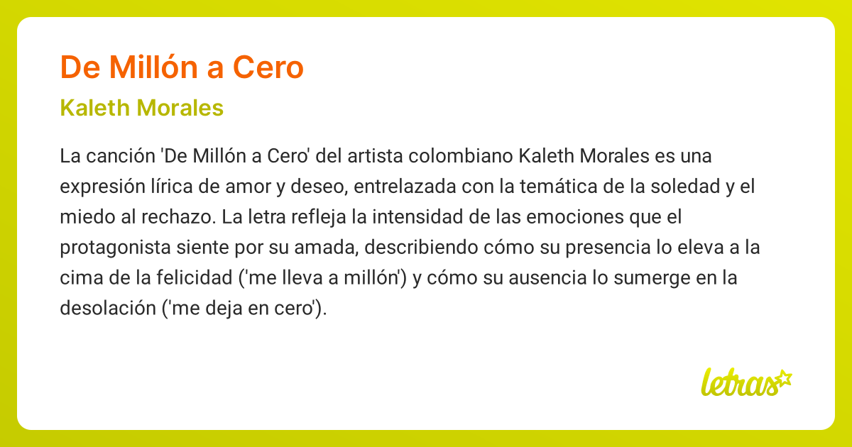 Significado de la canción DE MILLÓN A CERO (Kaleth Morales) - LETRAS.COM