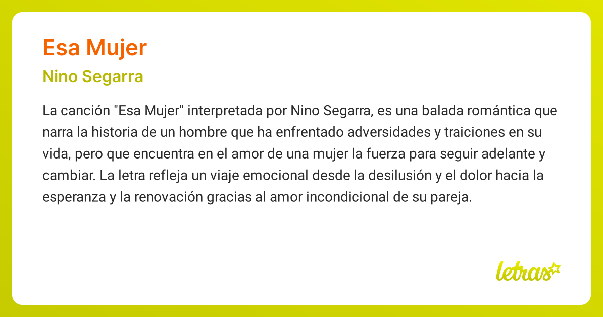 Significado de la canción ESA MUJER (Nino Segarra) - LETRAS.COM