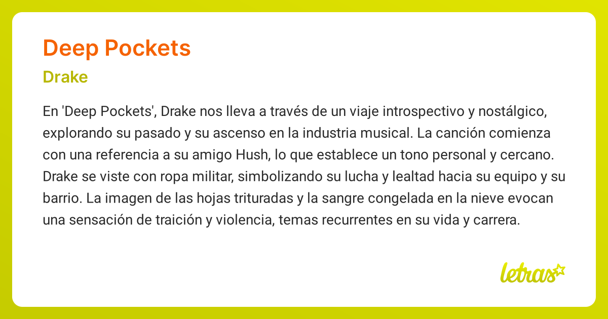 Significado de la canción DEEP POCKETS (Drake) - LETRAS.COM