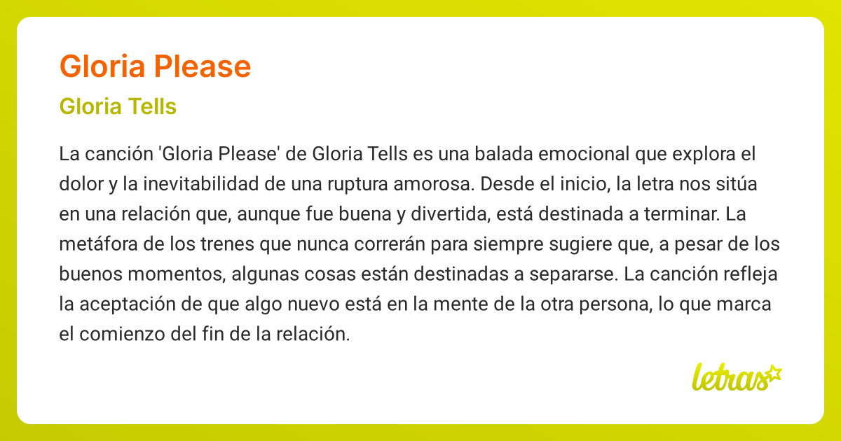 Significado de la canción GLORIA PLEASE (Gloria Tells) - LETRAS.COM