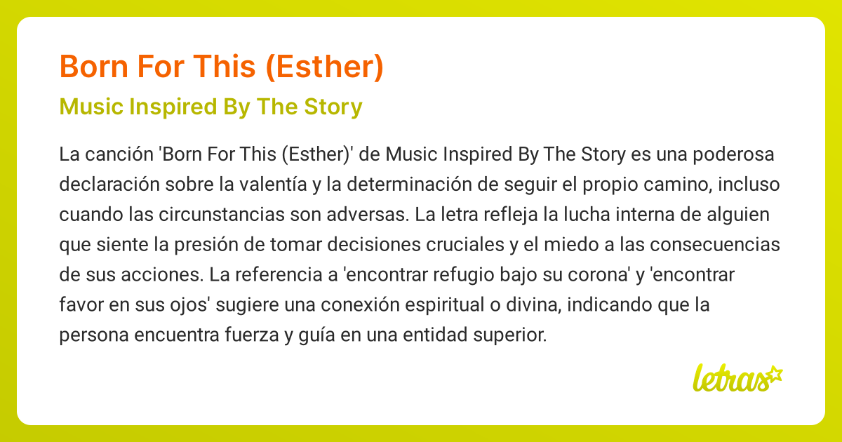 Significado de la canción BORN FOR THIS (ESTHER) (Music Inspired By The ...