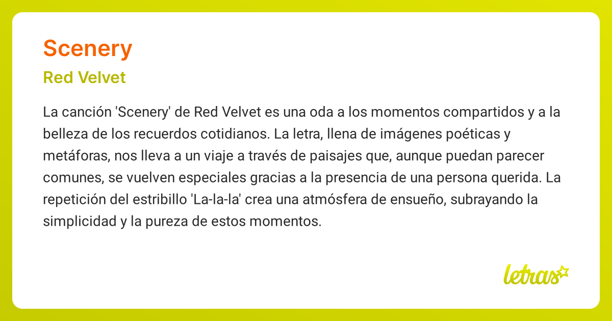 Significado de la canción SCENERY (Red Velvet) - LETRAS.COM