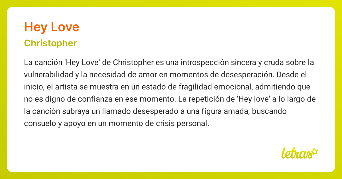 Significado de la canción HEY LOVE (Christopher) - LETRAS.COM