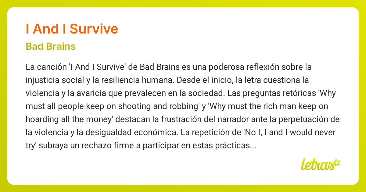 Significado de la canción I AND I SURVIVE (Bad Brains) - LETRAS.COM
