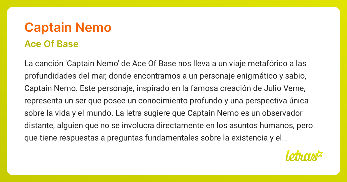 Significado de la canción CAPTAIN NEMO (Ace Of Base) - LETRAS.COM