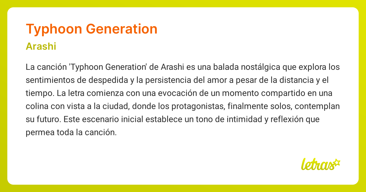 Significado de la canción TYPHOON GENERATION (Arashi) - LETRAS.COM