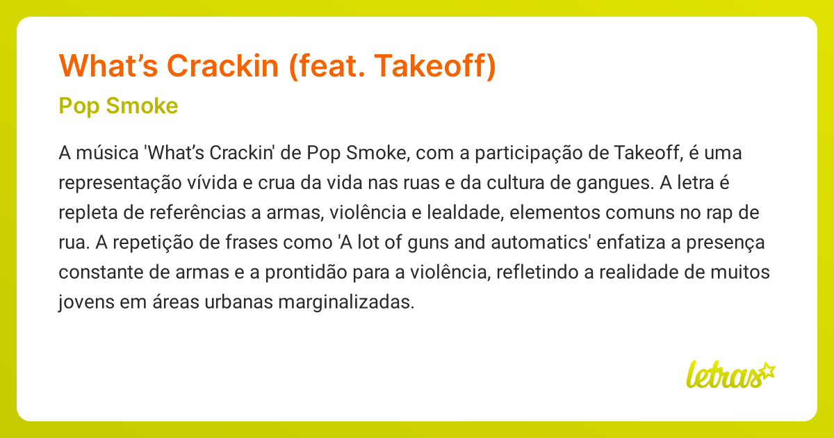 Significado da música What’s Crackin (feat. Takeoff) (Pop Smoke ...