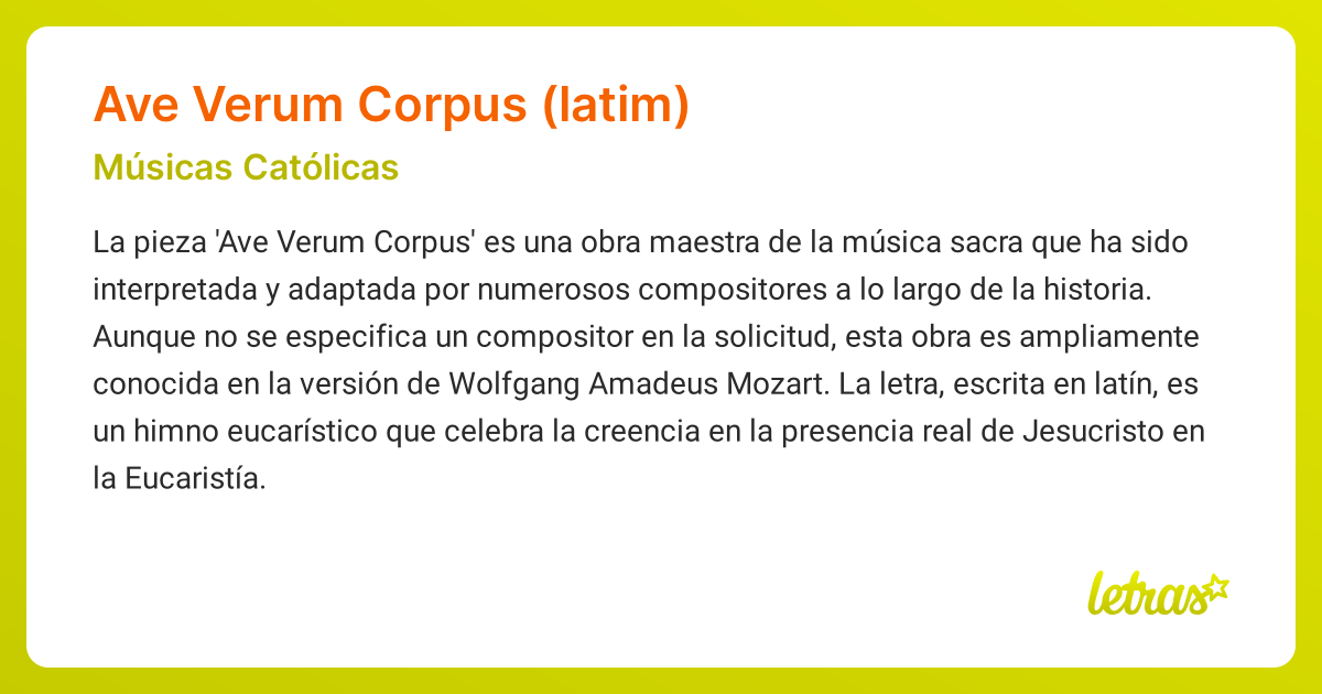 Significado de la canción AVE VERUM CORPUS (LATIM) (Músicas Católicas ...