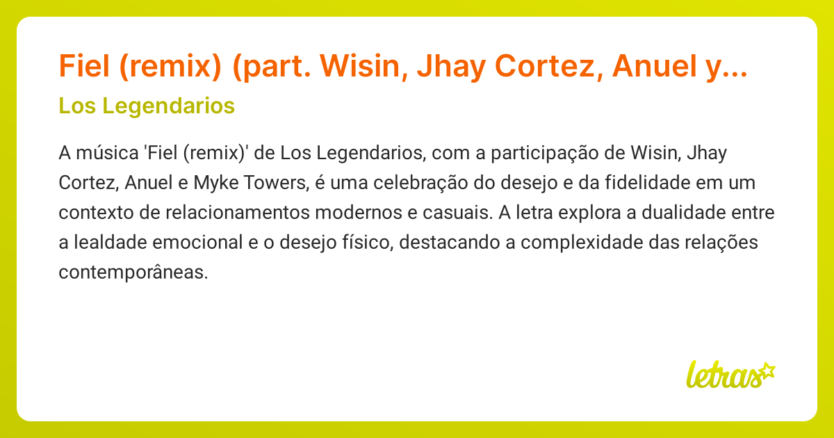 Significado da música Fiel (remix) (part. Wisin, Jhay Cortez, Anuel y ...