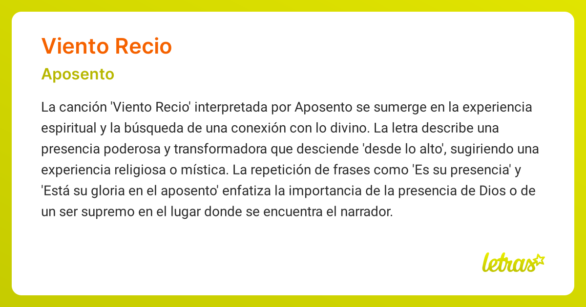 Significado de la canción VIENTO RECIO (Aposento) - LETRAS.COM