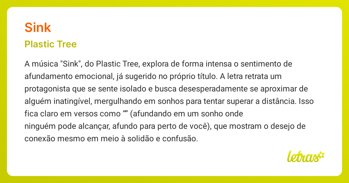 Significado da música SINK (Plastic Tree) - LETRAS.MUS.BR