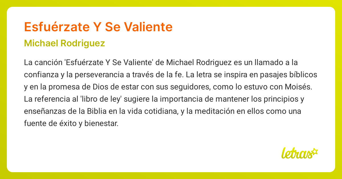 Significado de la canción ESFUÉRZATE Y SE VALIENTE (Michael Rodriguez ...