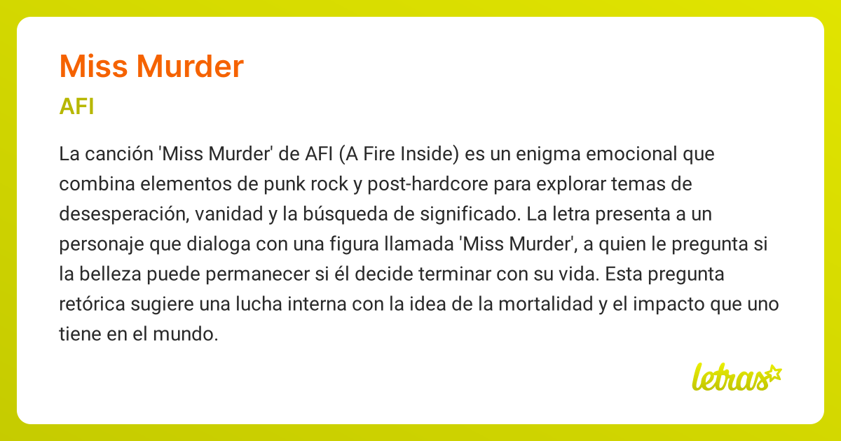 Significado de la canción MISS MURDER (AFI) - LETRAS.COM