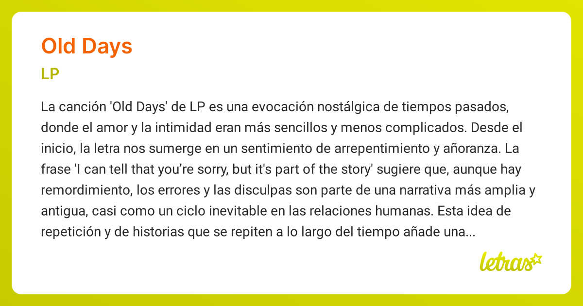 Significado de la canción OLD DAYS (LP) - LETRAS.COM
