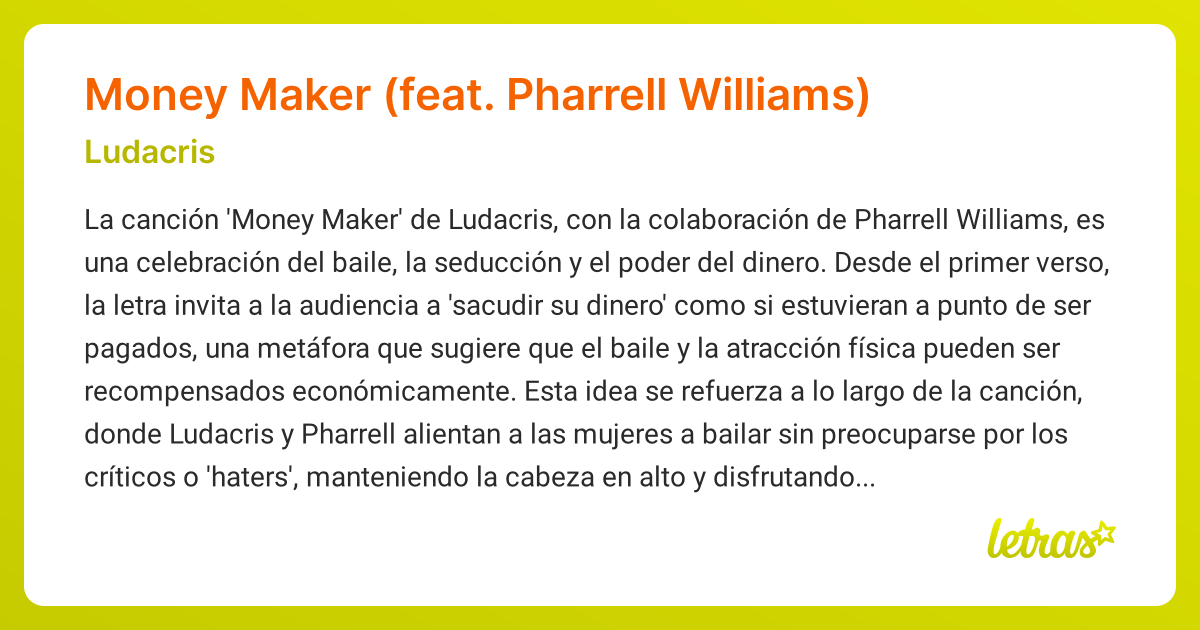 Significado de la canción Money Maker (feat. Pharrell Williams ...