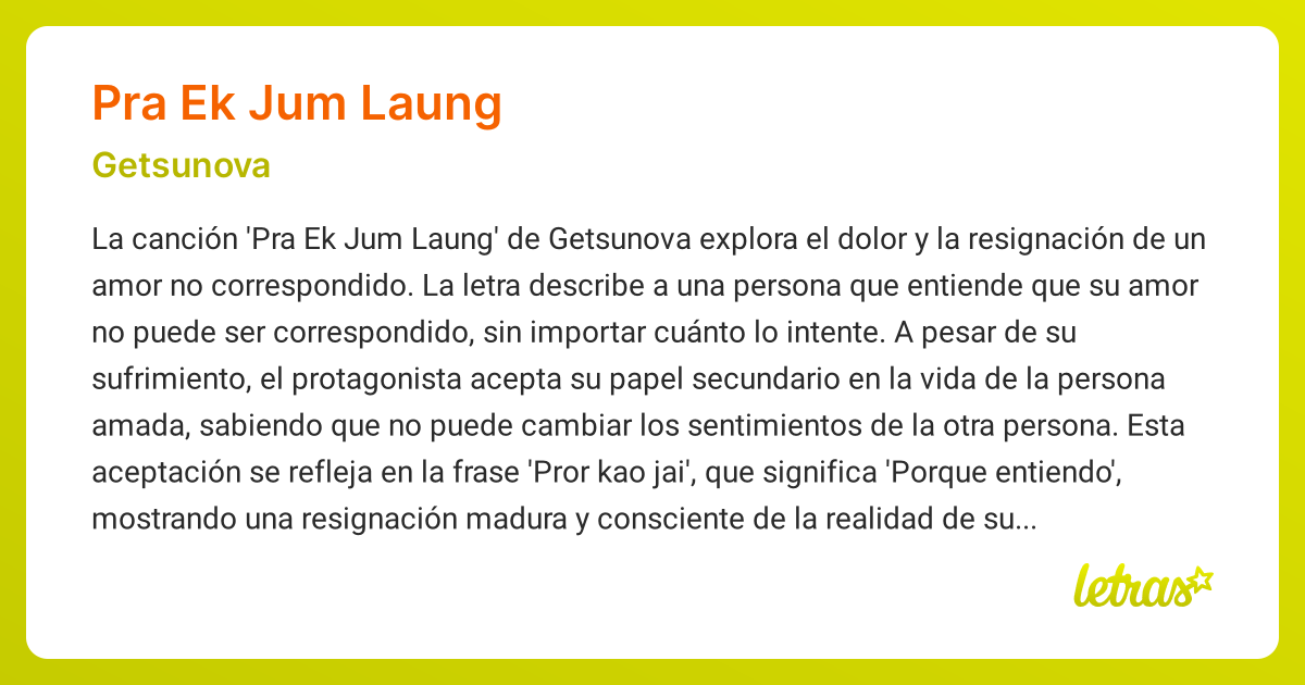 Significado de la canción PRA EK JUM LAUNG (Getsunova) - LETRAS.COM