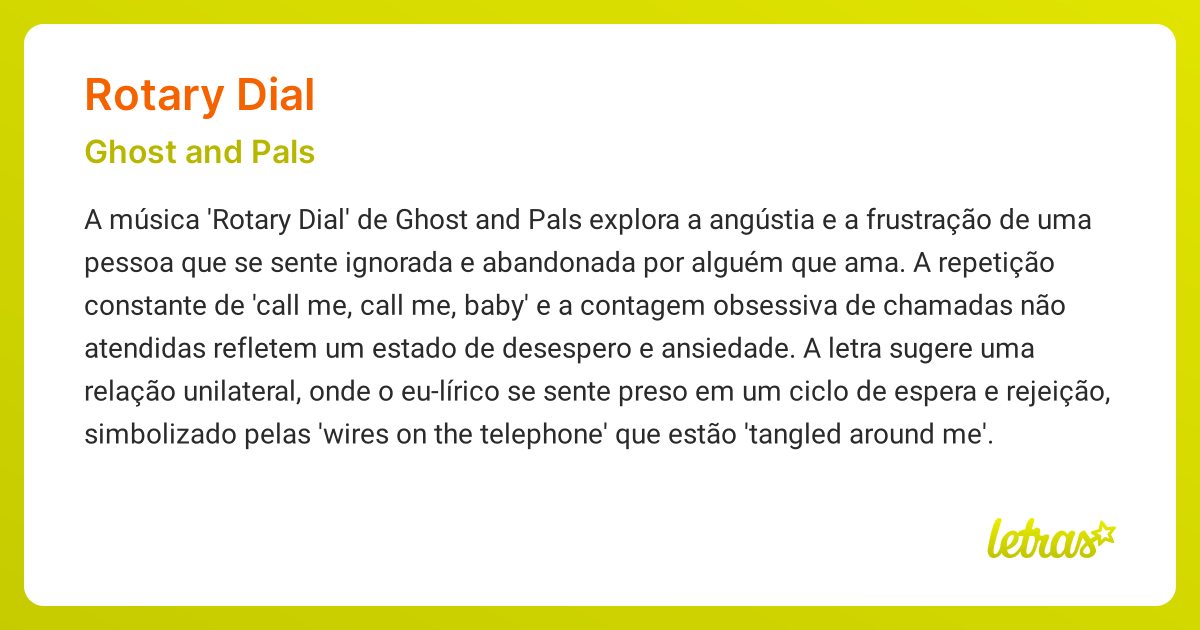 Significado da música ROTARY DIAL (Ghost and Pals) - LETRAS.MUS.BR