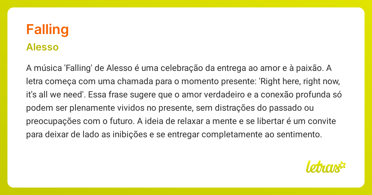 Significado da música FALLING (Alesso) - LETRAS.MUS.BR