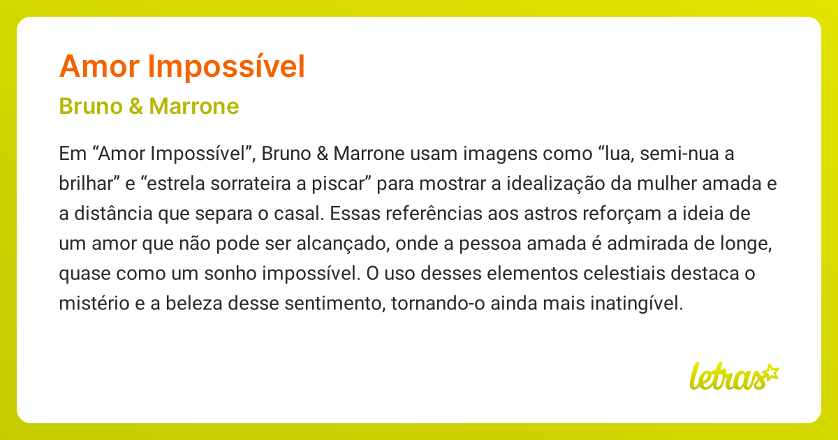 Significado da música AMOR IMPOSSÍVEL (Bruno & Marrone) - LETRAS.MUS.BR