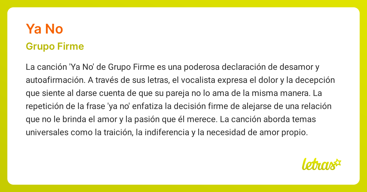 Significado de la canción YA NO (Grupo Firme) - LETRAS.COM