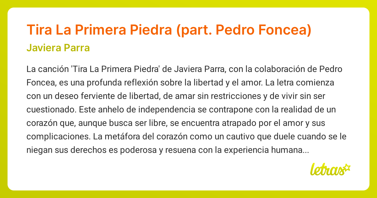 Significado de la canción Tira La Primera Piedra (part. Pedro Foncea ...