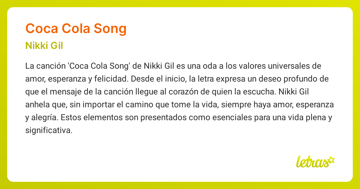 Significado de la canción COCA COLA SONG (Nikki Gil) - LETRAS.COM