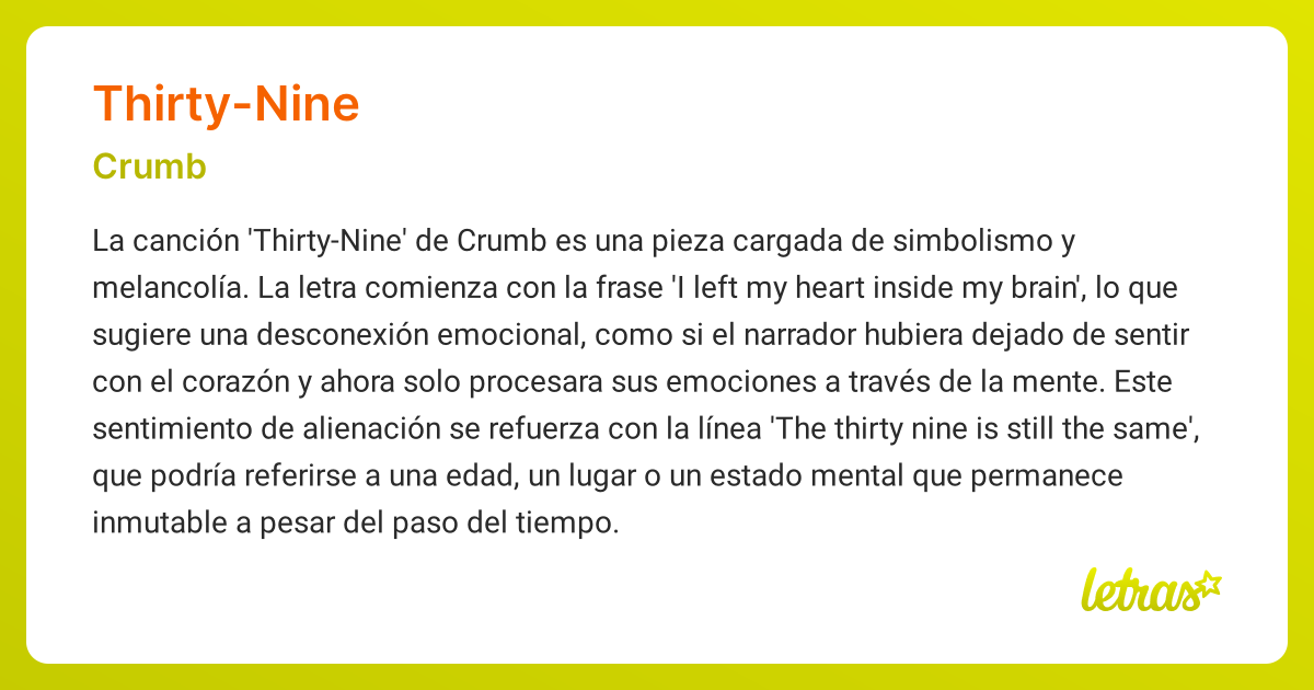 Significado de la canción THIRTY-NINE (Crumb) - LETRAS.COM