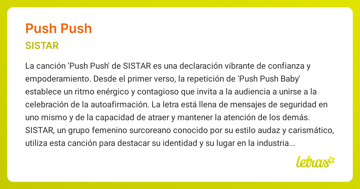 Significado de la canción PUSH PUSH (SISTAR) - LETRAS.COM