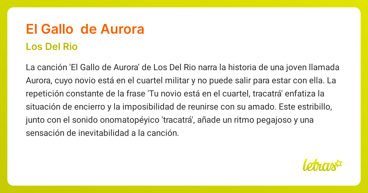 Significado de la canción EL GALLO DE AURORA (Los Del Rio) - LETRAS.COM