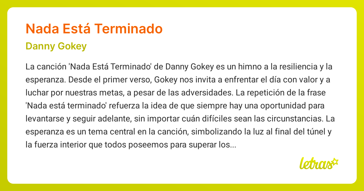 Significado de la canción NADA ESTÁ TERMINADO (Danny Gokey) - LETRAS.COM