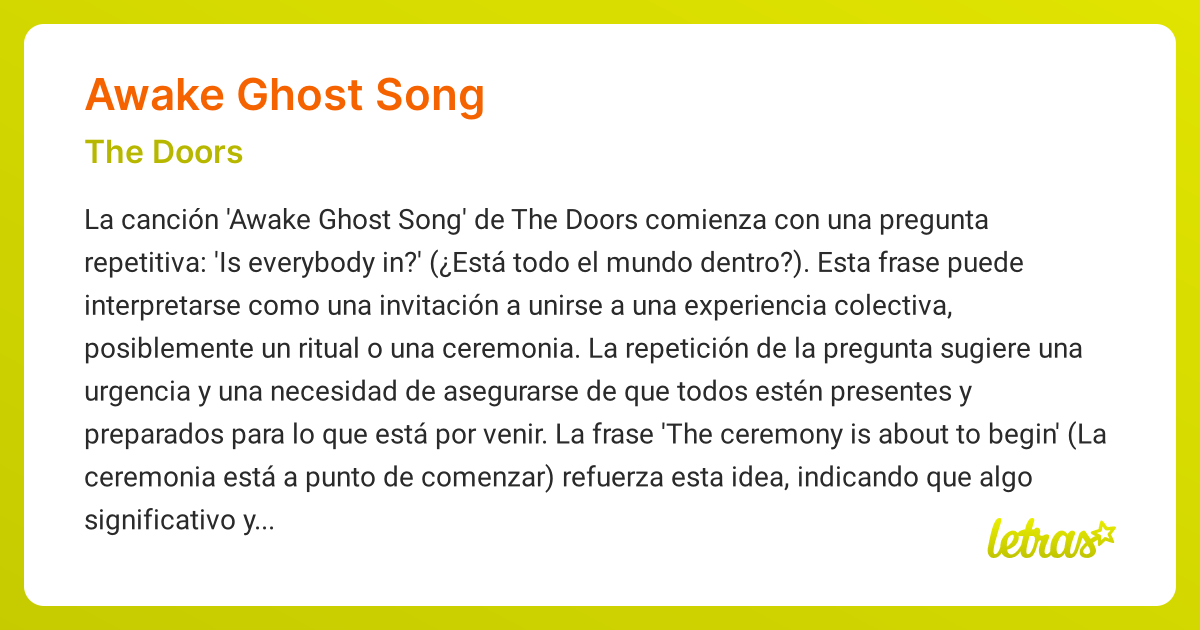 Significado de la canción AWAKE GHOST SONG (The Doors) - LETRAS.COM