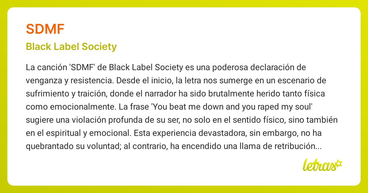 Significado de la canción SDMF (Black Label Society) - LETRAS.COM
