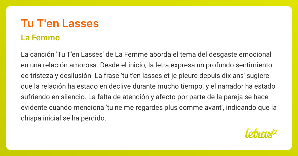 Significado de la canción TU T'EN LASSES (La Femme) - LETRAS.COM