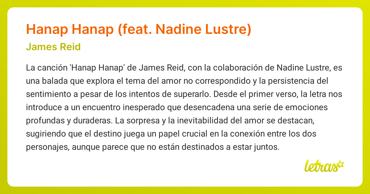 Significado de la canción Hanap Hanap (feat. Nadine Lustre) (James Reid ...