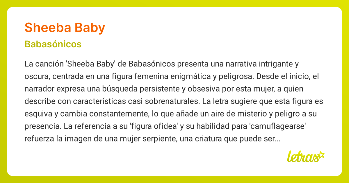 Significado de la canción SHEEBA BABY (Babasónicos) - LETRAS.COM