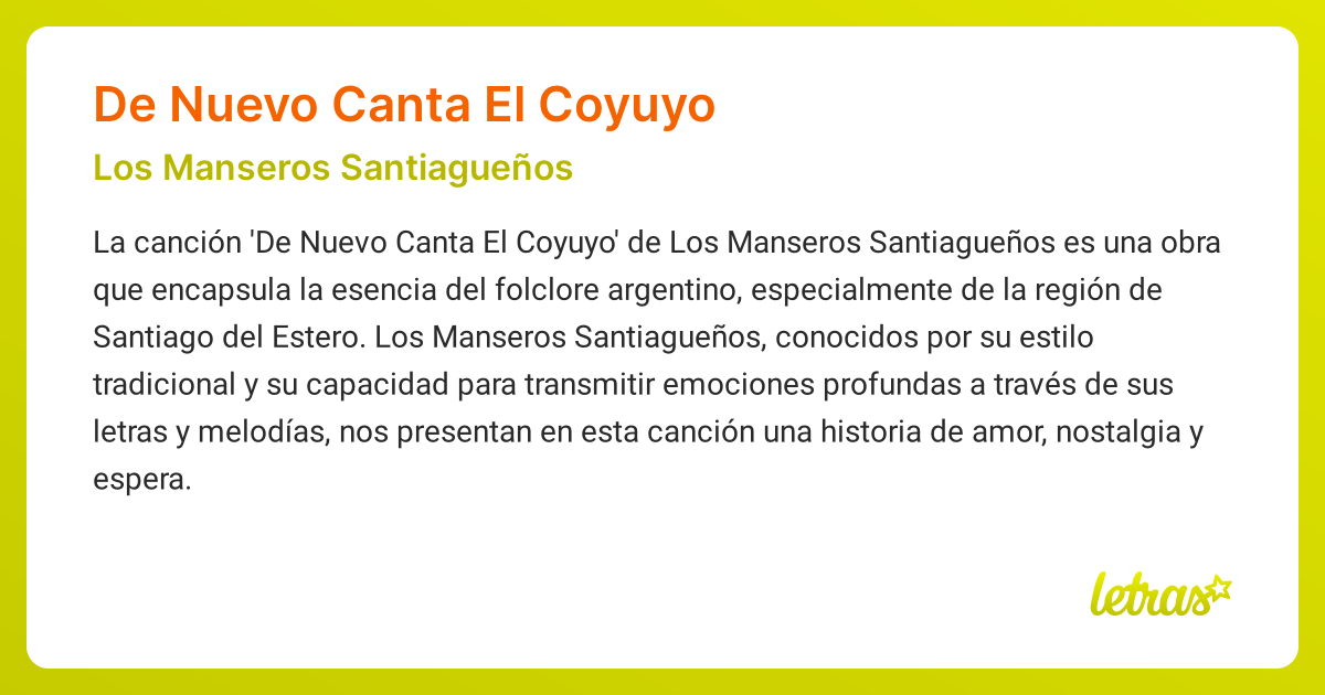 Significado de la canción DE NUEVO CANTA EL COYUYO (Los Manseros ...
