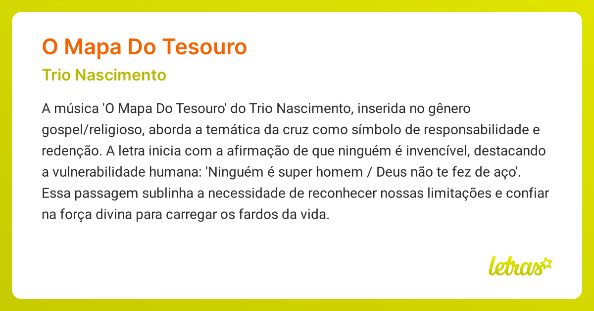 Significado da música O MAPA DO TESOURO (Trio Nascimento) - LETRAS.MUS.BR