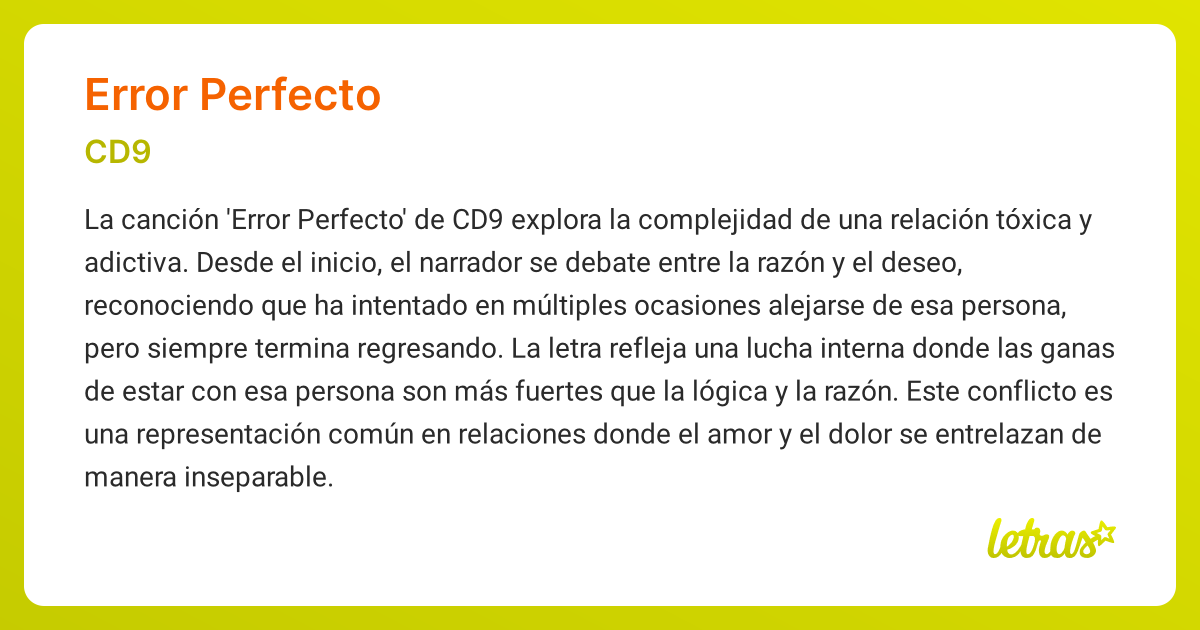 Significado de la canción ERROR PERFECTO (CD9) - LETRAS.COM