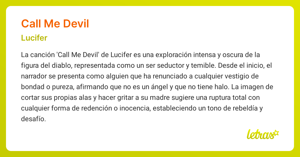 Significado de la canción CALL ME DEVIL (Lucifer) - LETRAS.COM
