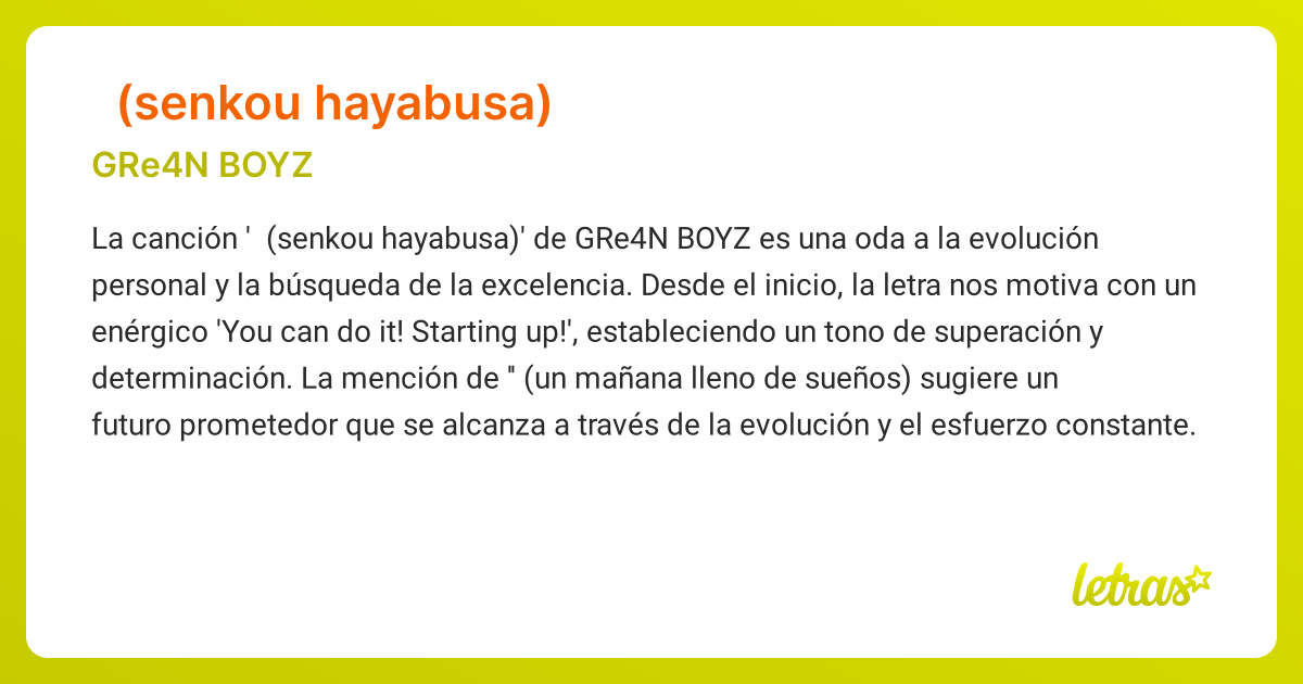 Significado de la canción 閃光 ハヤブサ (senkou hayabusa) (GRe4N BOYZ ...