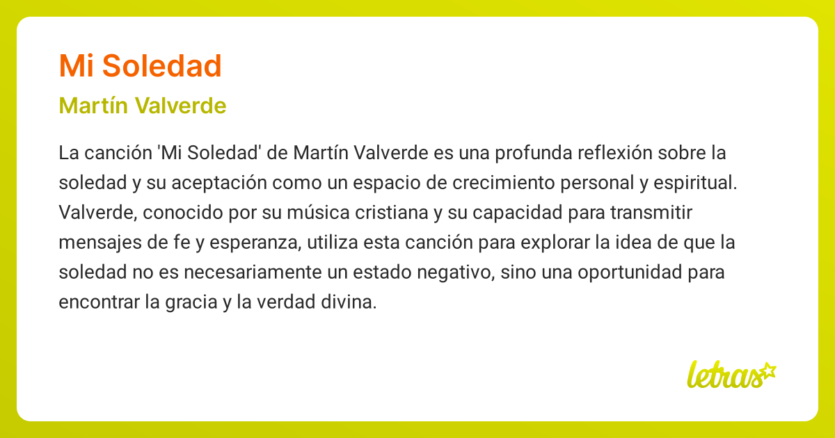 Significado de la canción MI SOLEDAD (Martín Valverde) - LETRAS.COM