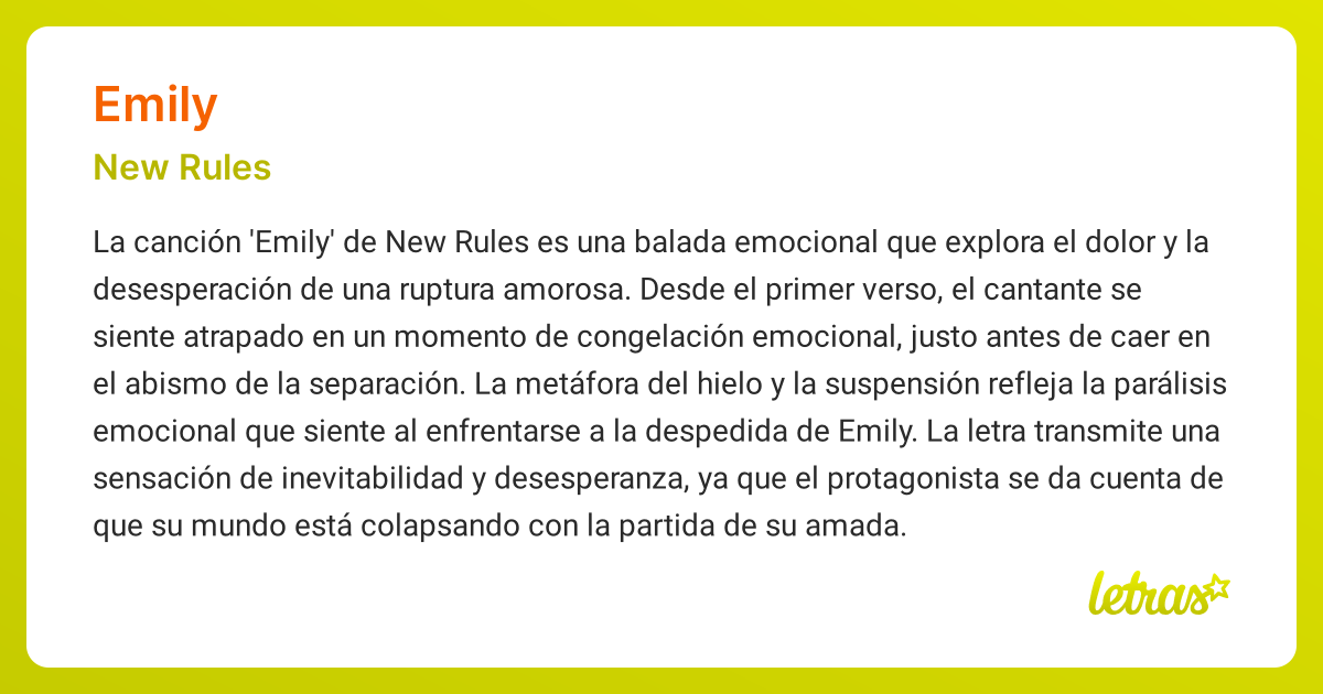 Significado de la canción EMILY (New Rules) - LETRAS.COM