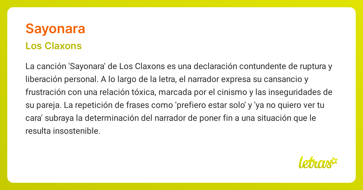Significado de la canción SAYONARA (Los Claxons) - LETRAS.COM